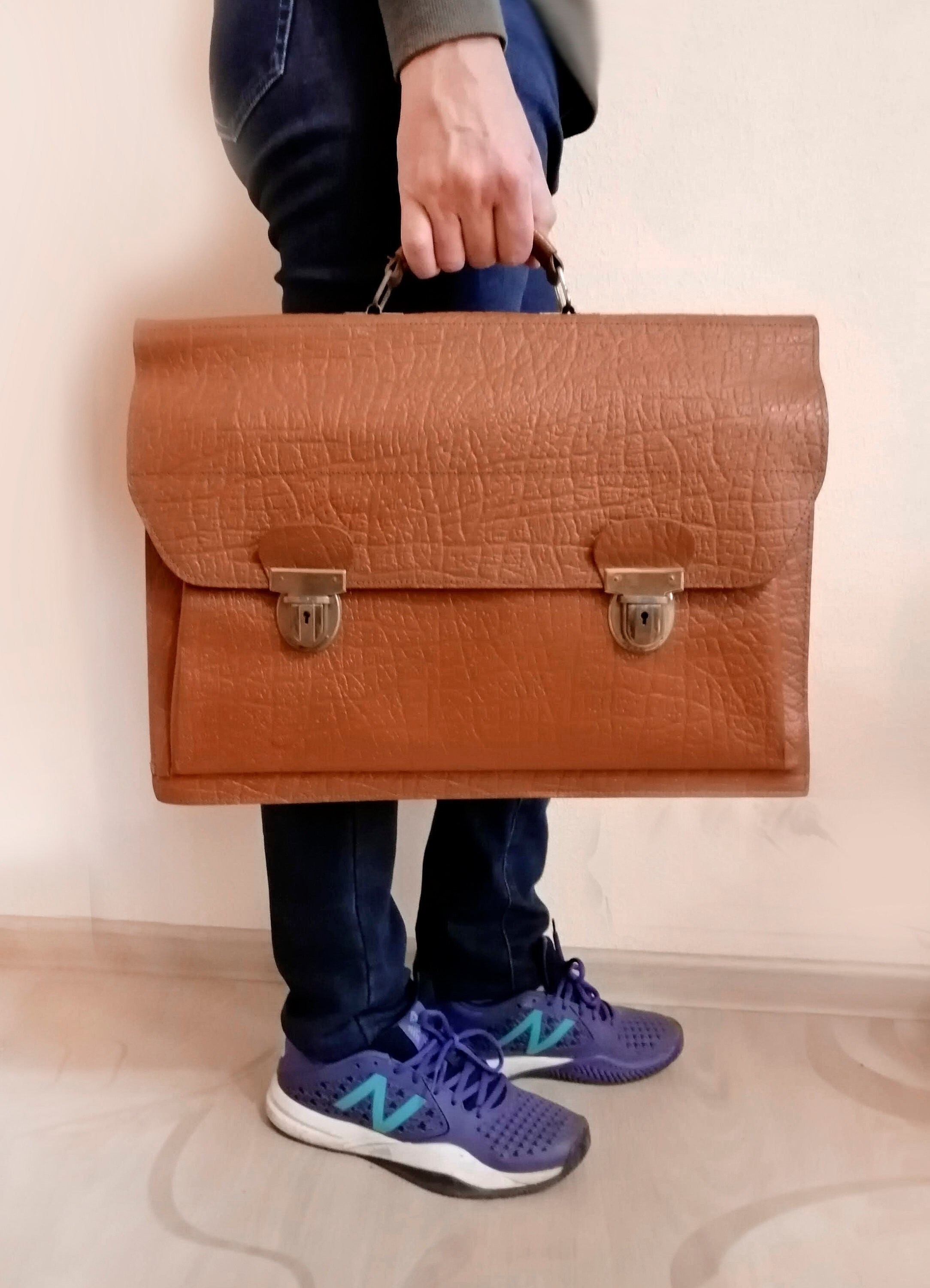 Vintage Portfolio Briefcase Tan Genuine Leather Business - Etsy