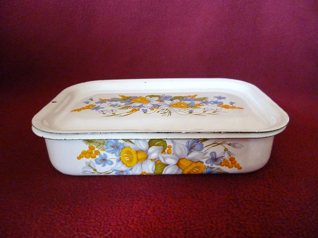 White Enamel Container With Lid Refrigerator Food Storage Fridge Box ...