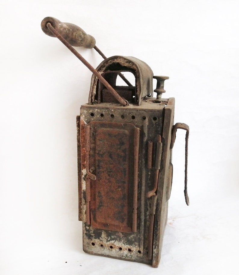 Antique Railway Lantern Rusty Metal Railroad Train Conductor Signal ...