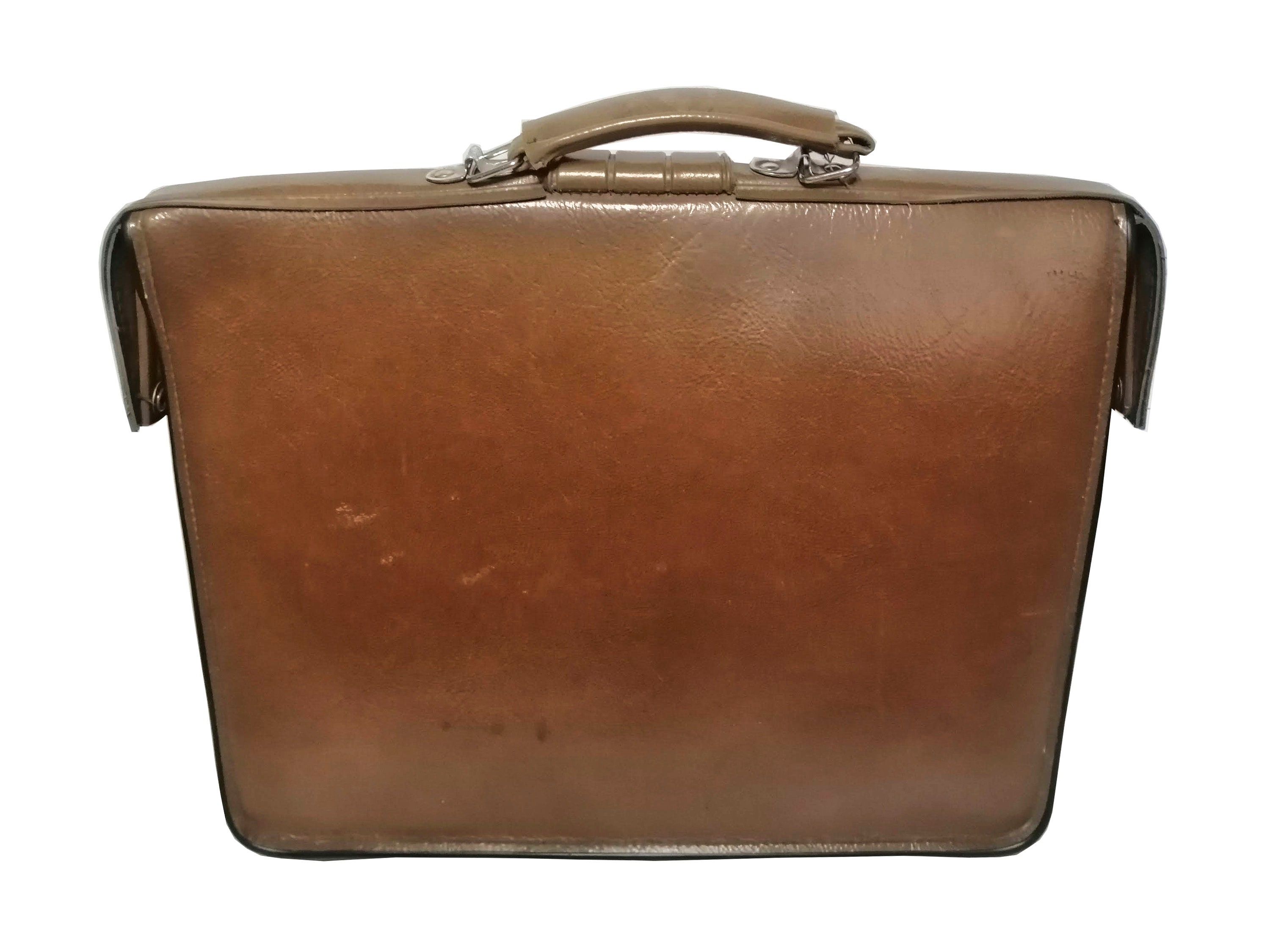 Vintage Doctors Bag Large Briefcase Faux Leather Brown Vegan Gladstone ...