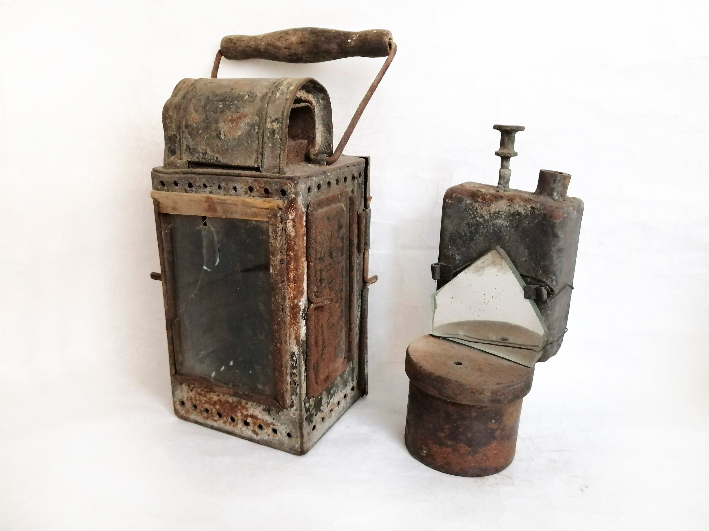 Antique Railway Lantern Rusty Metal Railroad Train Conductor Signal ...