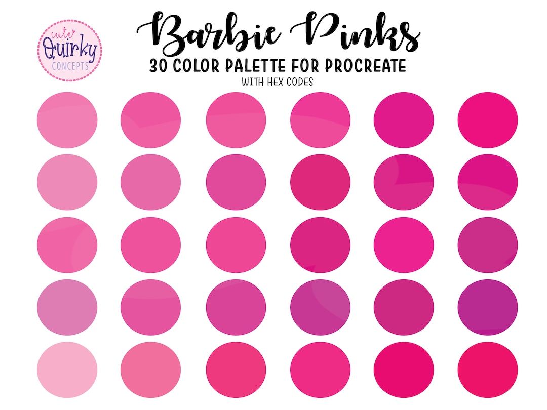 30 Color Swatch Palette Barbie Pinks: Pretty Shades of Hot Pink Magenta ...