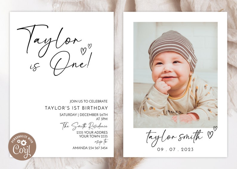 Editable Minimalist First Birthday Invitation. Modern 1st - Etsy