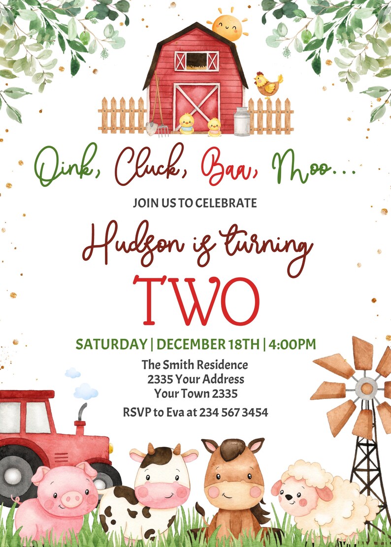 Editable Farm First Birthday Invitation. Girl Boy Barnyard - Etsy