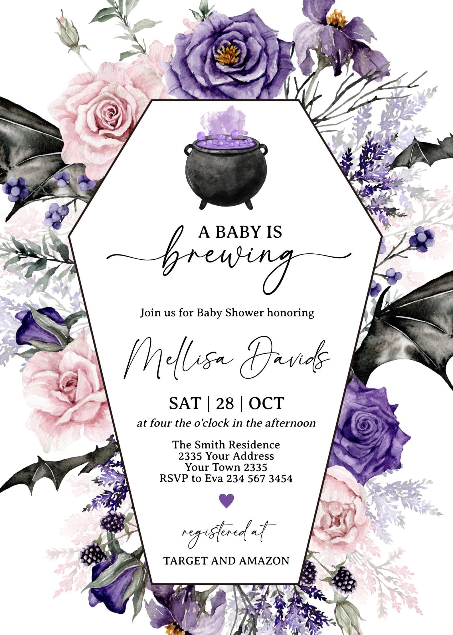 Editable A Baby is Brewing Halloween Baby Shower Invitation Set ...