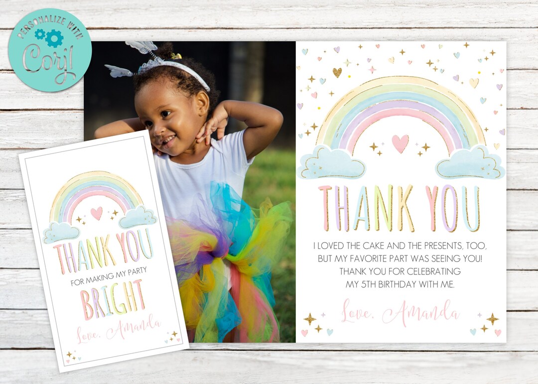 Editable Rainbow Thank You Card With Photo. Rainbow Thank You Tags ...