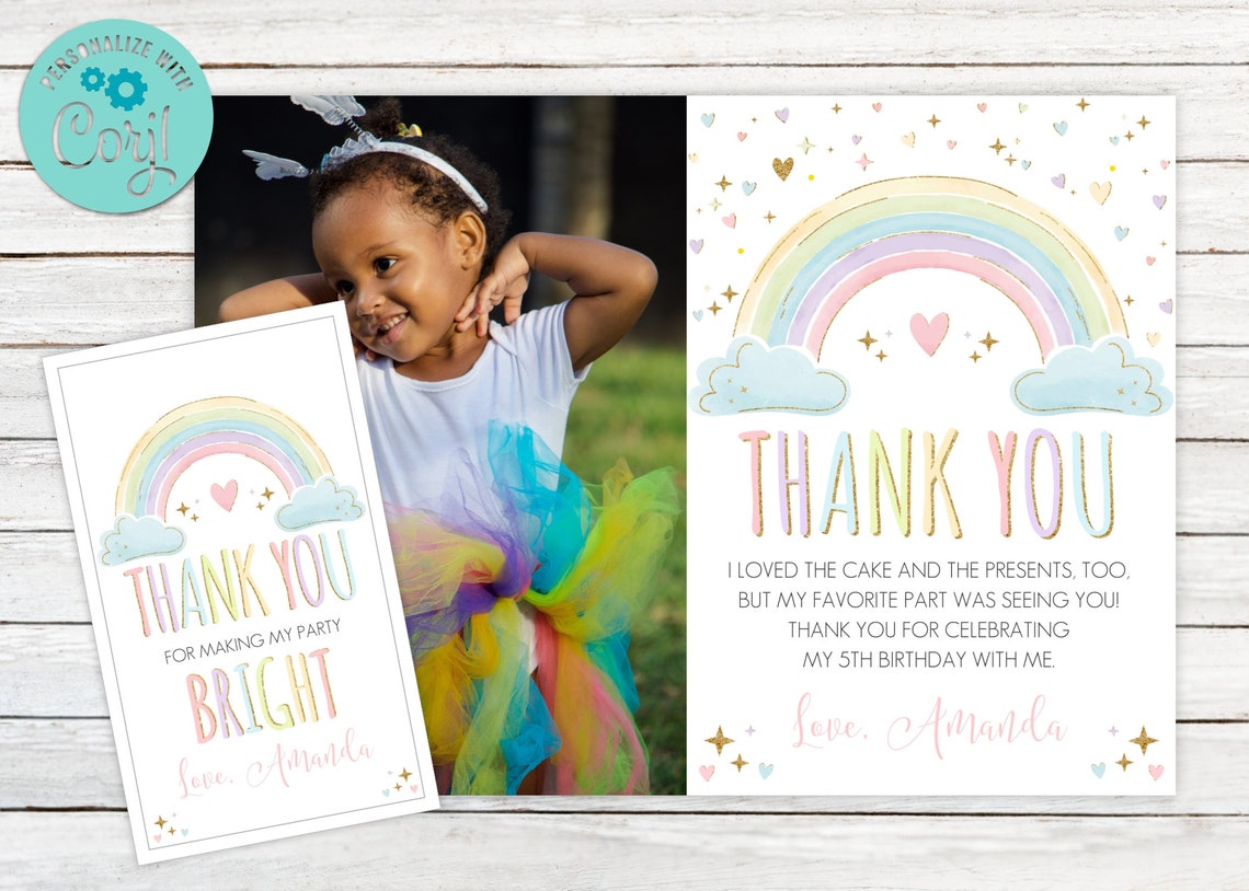 Editable Rainbow Thank You Card With Photo. Rainbow Thank You - Etsy