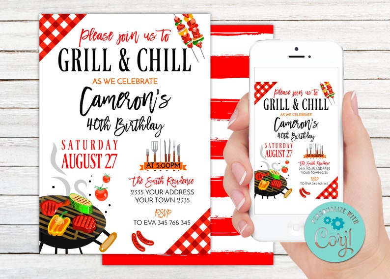Editable Grill and Chill Invitation. Barbecue Backyard Party. - Etsy