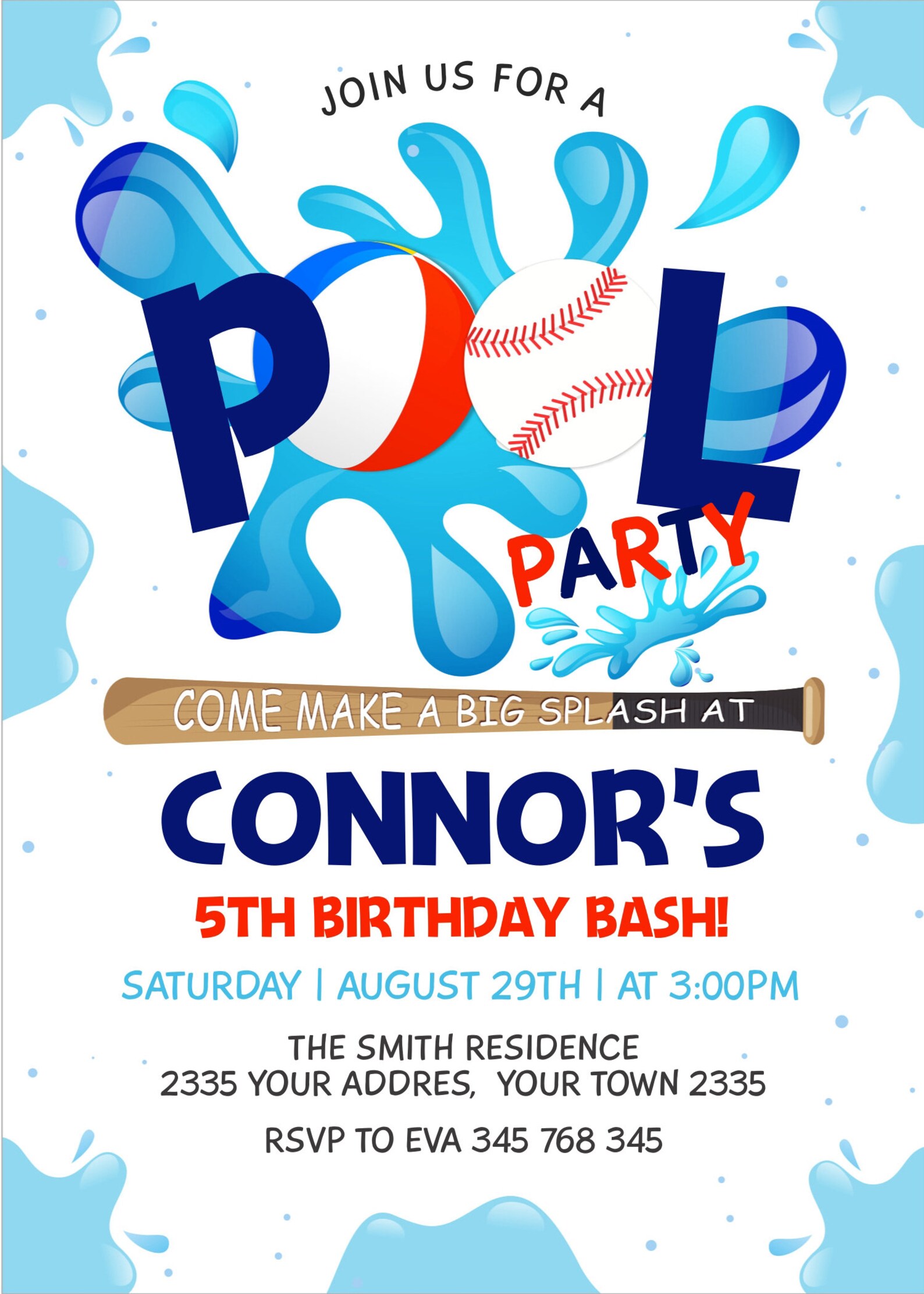 Summer Pool Baseball Party Invitation. Sports Pool Birthday - Etsy