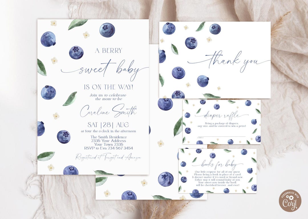 Editable Blueberry Baby Shower Invitation. Berry Sweet Baby Shower ...