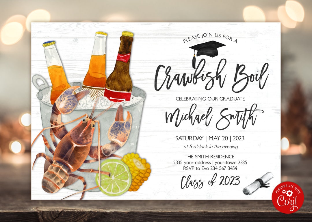 Editable Graduation Crawfish Boil Invitation. Graduation Crawfish Party ...