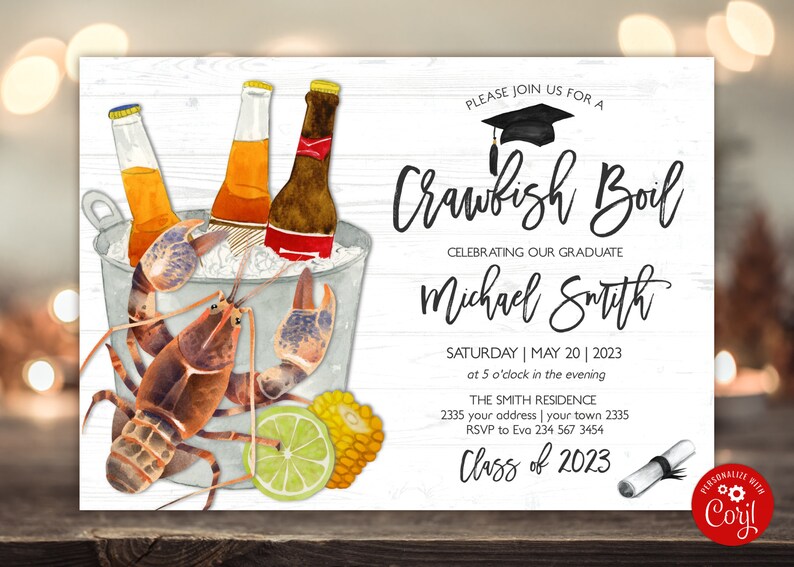 Editable Graduation Crawfish Boil Invitation (digital) - Etsy
