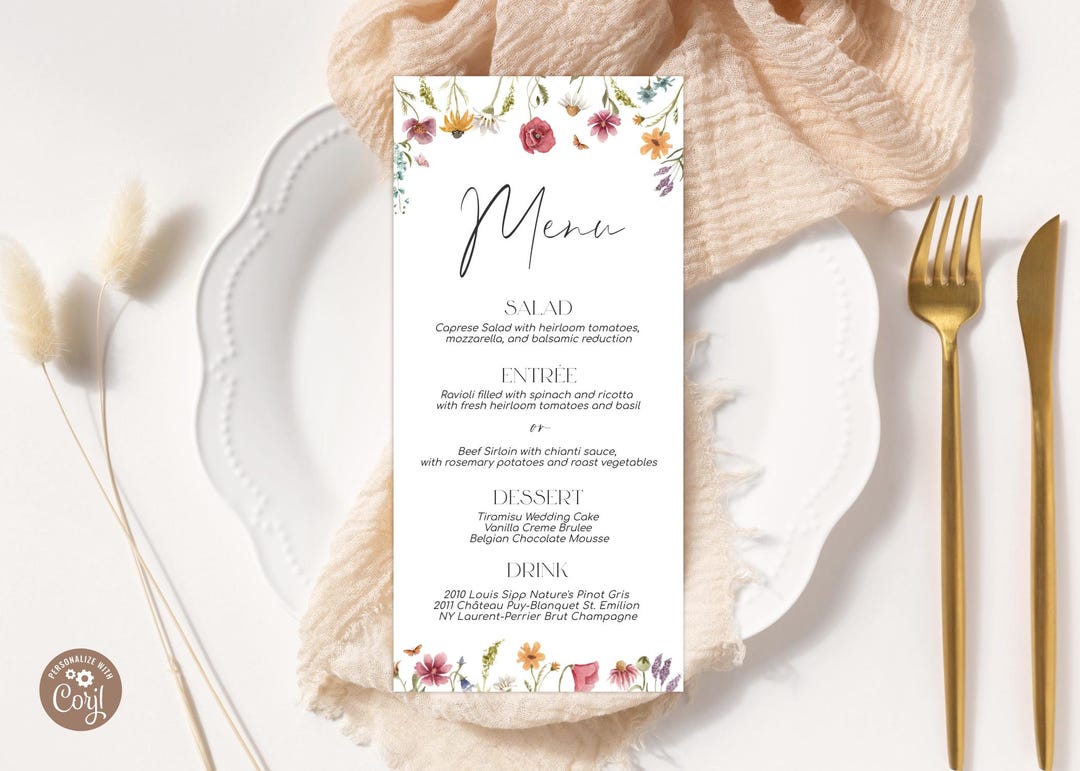 Editable Wildflower Food Menu. Garden Food Menu. Boho Flowers Food Menu ...