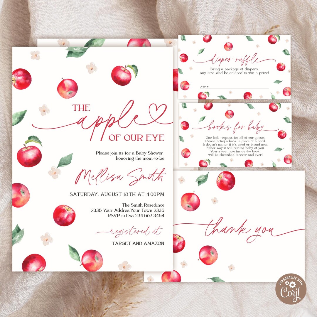 Editable Apple Baby Shower Invitation Set. Apple of Our Eye Baby Shower ...