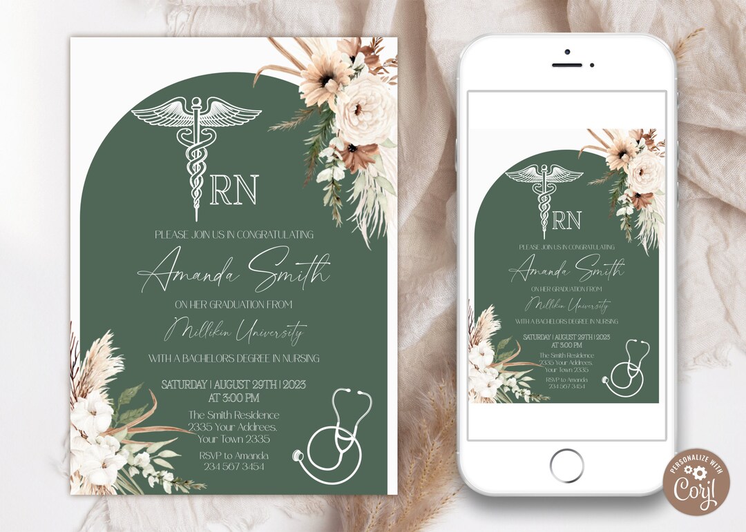 Editable Nursing Graduation Invitation. Registered Nurse Invitation ...