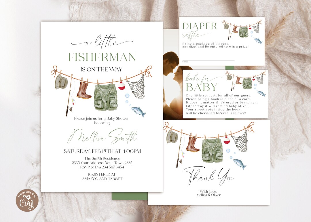 Editable Fishing Baby Shower Invitation Set. A Little Fisherman is on ...