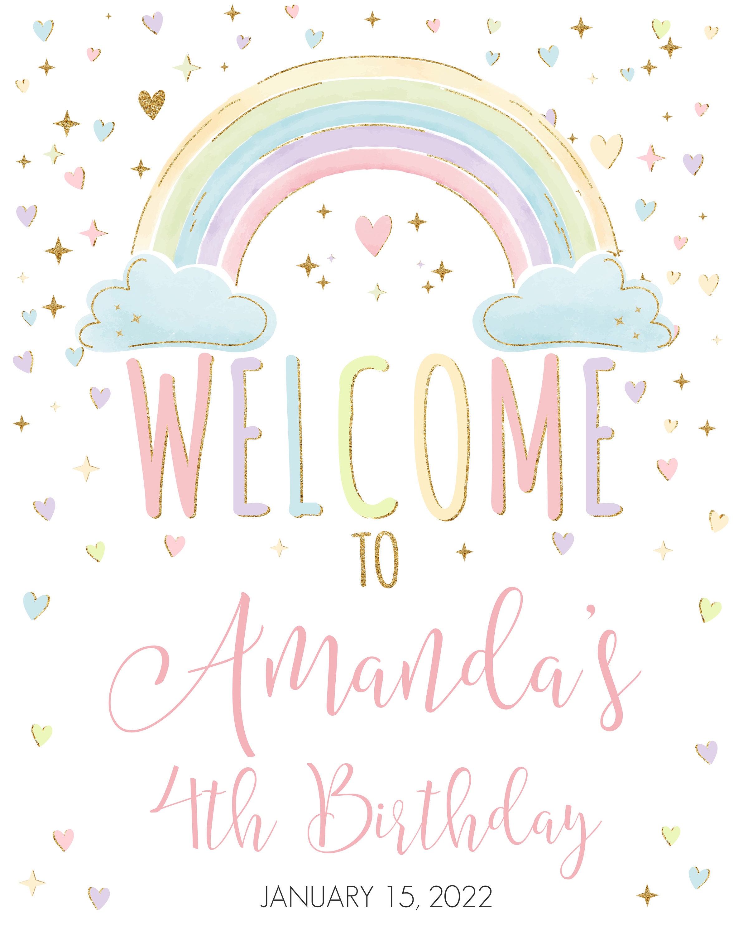 Editable Rainbow Birthday Signs Set. Rainbow Welcome Sign. Cards and ...