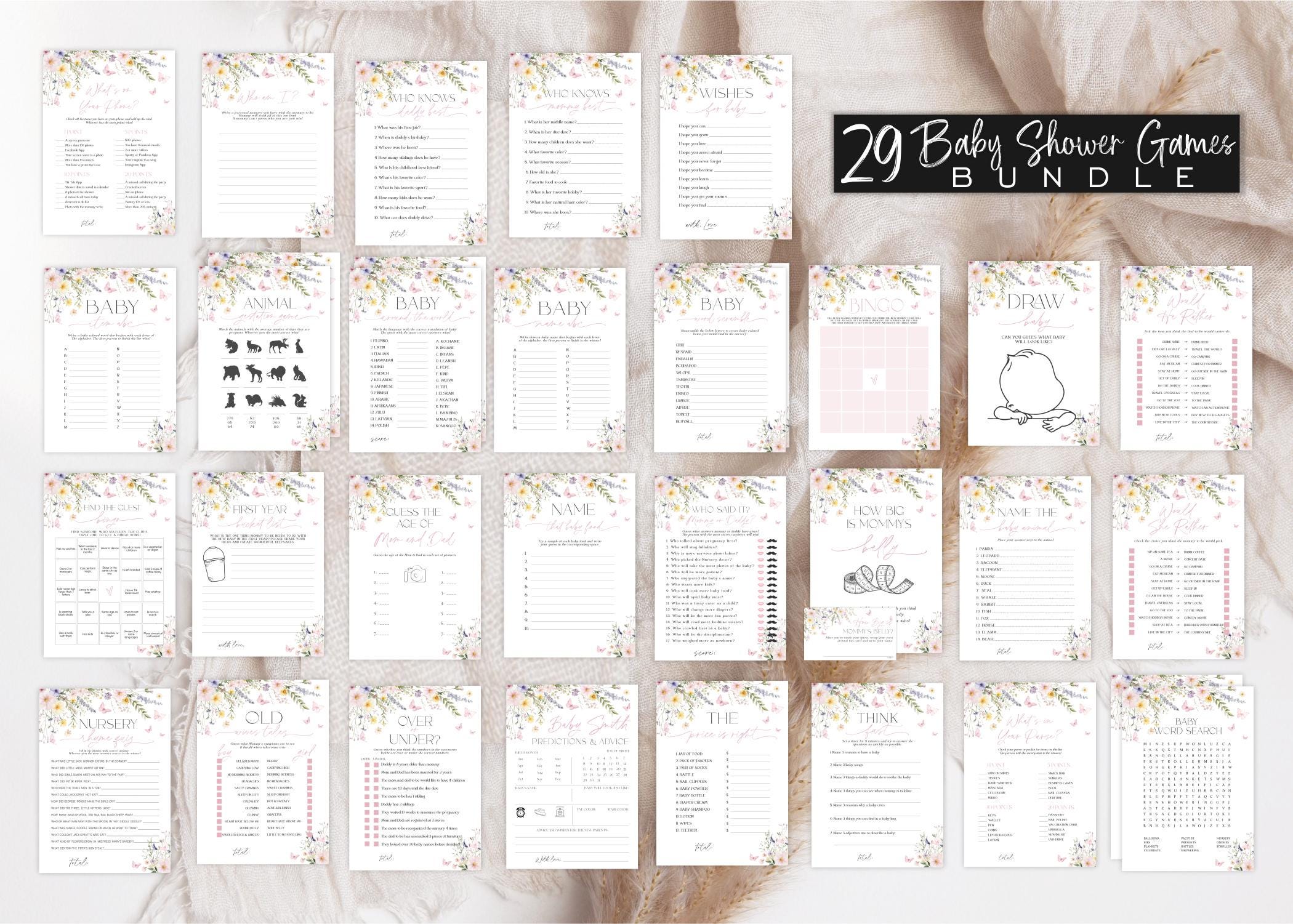 Editable Baby in Bloom Baby Shower Games Bundle. Wild Flower Baby ...