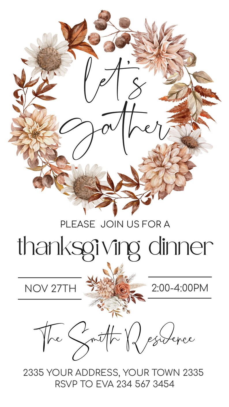 Editable Thanksgiving Invitation. Thanksgiving Dinner Invite. Fall ...