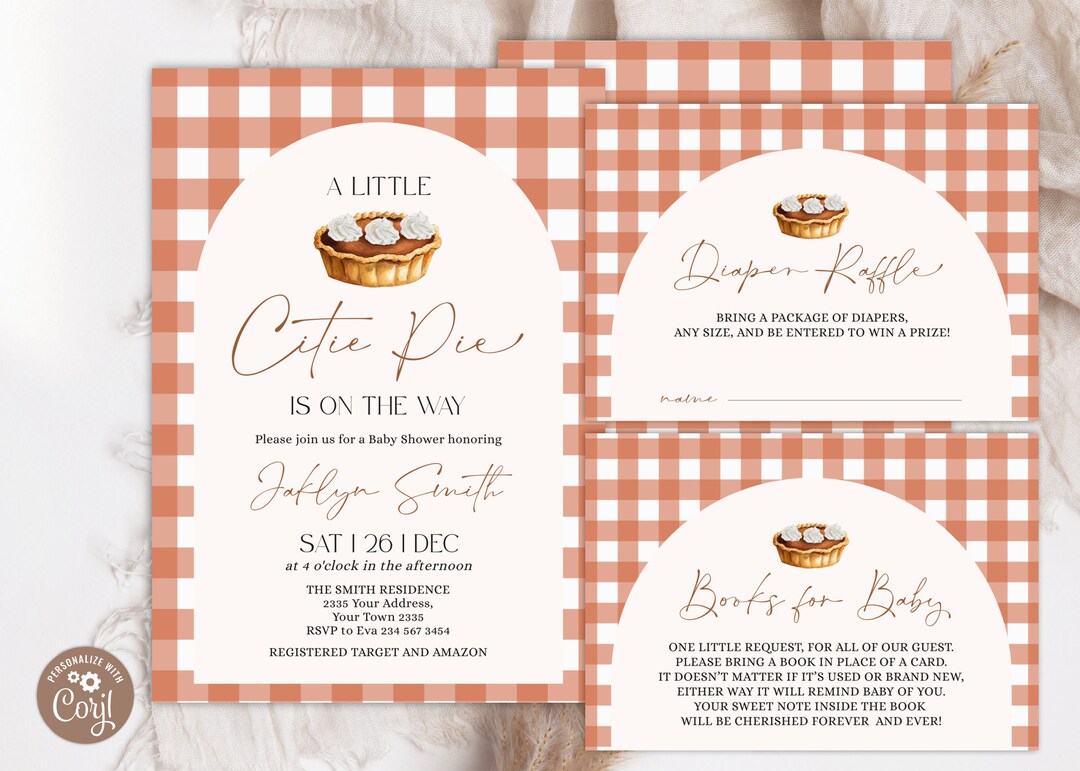 Editable Cutie Pie Baby Shower Invitation Set. Pumpkin Pie - Etsy