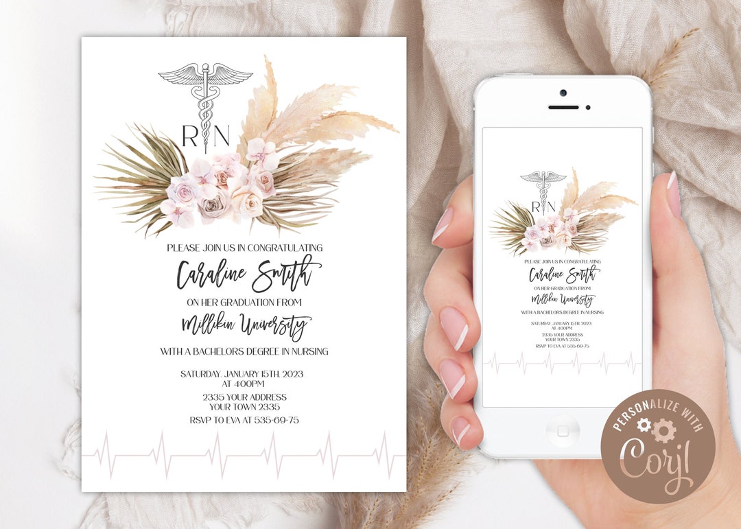 Editable Nursing Graduation Invitation. Registered Nurse Invitation ...