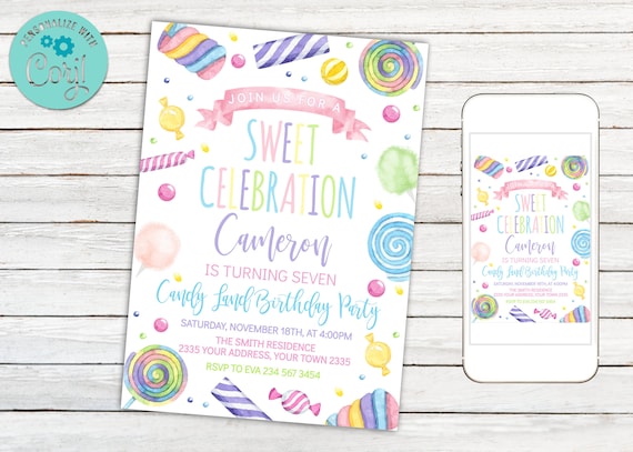 Invitations & Announcements Editable Candy Land Birthday Party ...