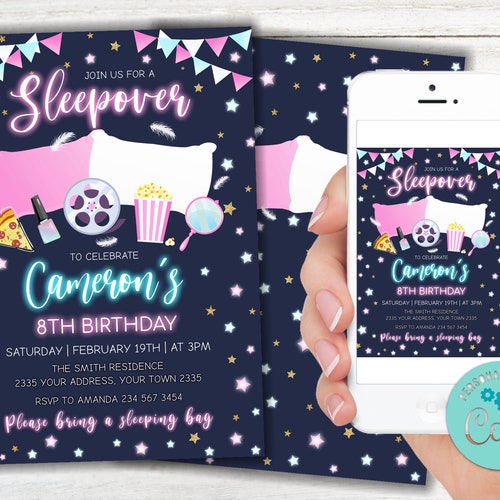 Editable Sleepover Girl Birthday Party Invitation. Girl - Etsy