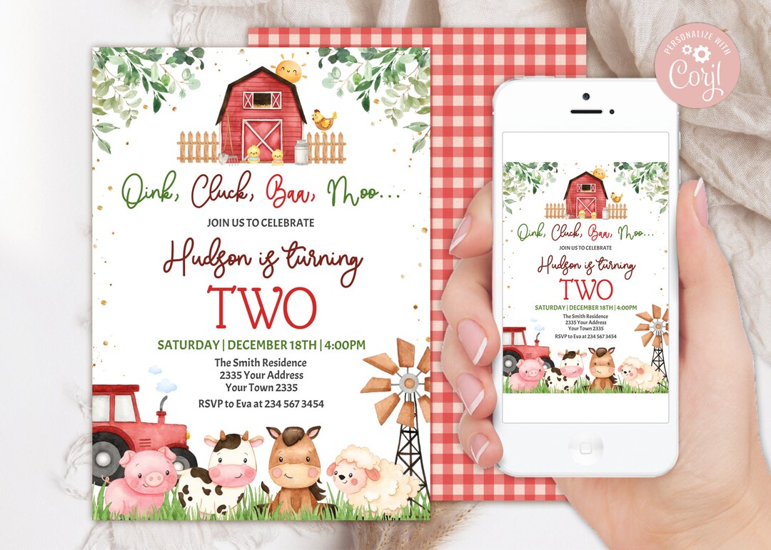 Editable Farm First Birthday Invitation. Girl Boy Barnyard Birthday ...