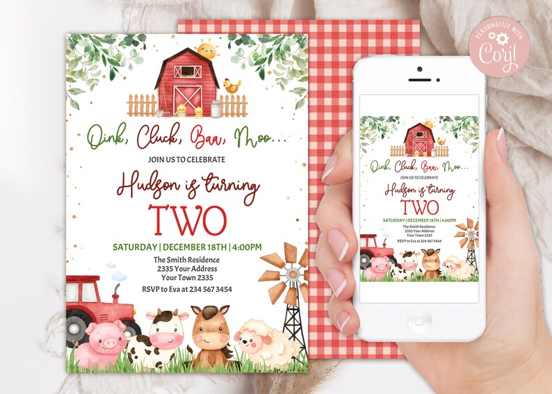 Editable Farm First Birthday Invitation. Girl Boy Barnyard - Etsy