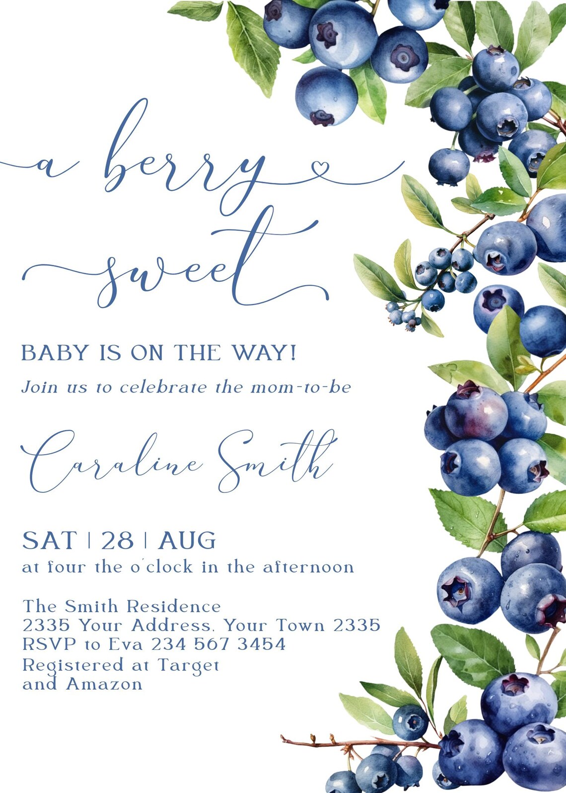 Editable Blueberry Baby Shower Invitation. Berry Sweet Baby Shower ...