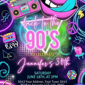 Editable 90s Birthday Party Invitation. Back to the 90s Theme Invite ...