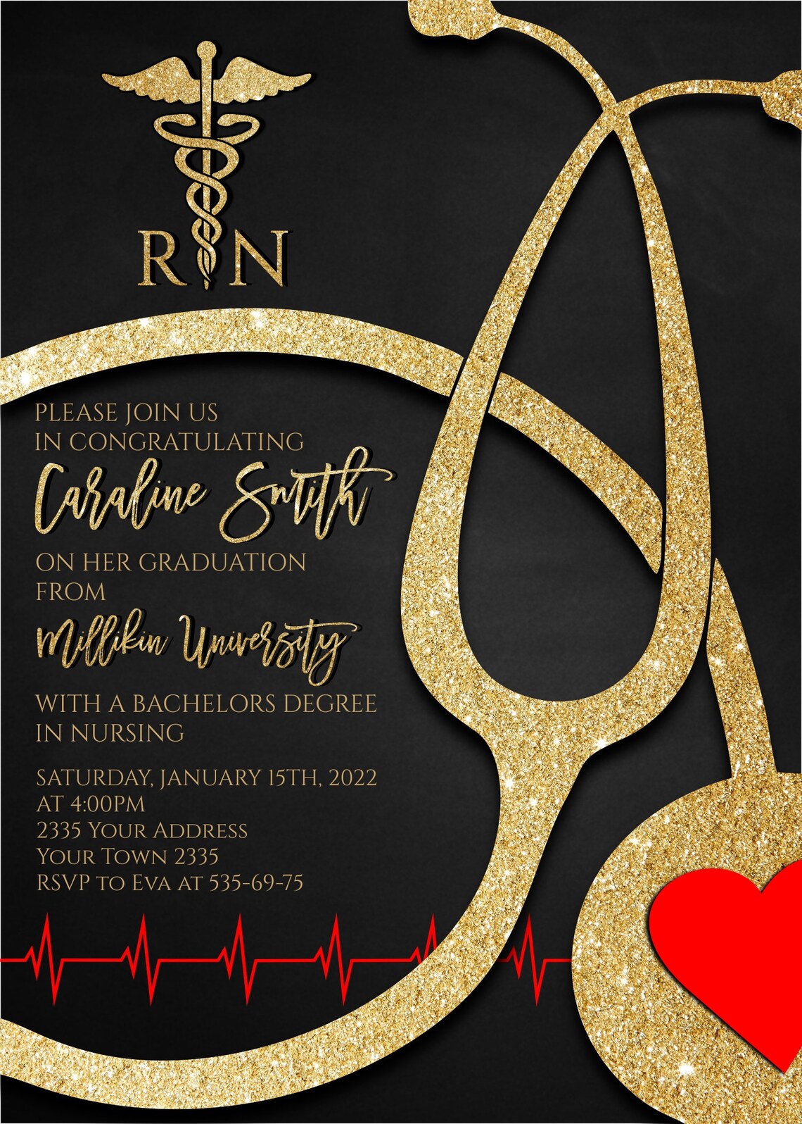 Editable Nursing Graduation Invitation. Registered Nurse - Etsy