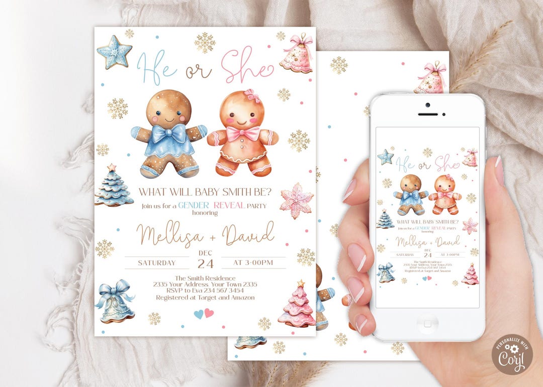 Editable Gingerbread Gender Reveal Invitation. Gingerbread Guess the ...