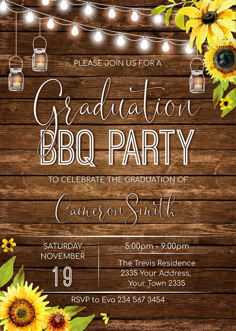 Editable Graduation BBQ Party Invitation. Graduation - Etsy