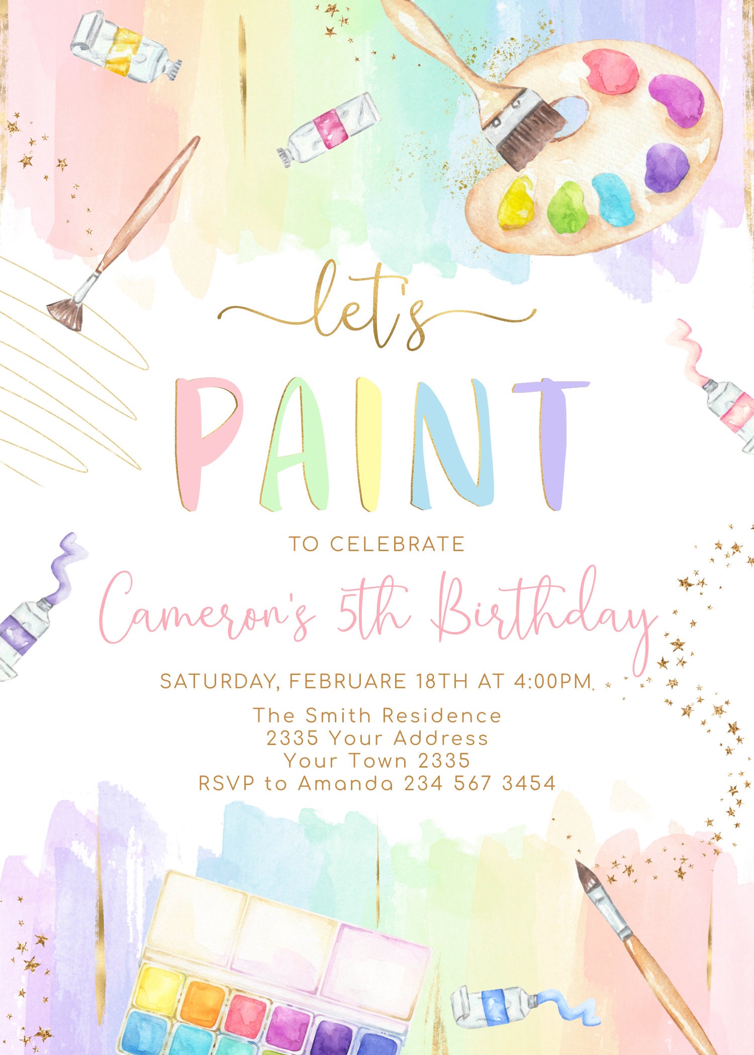 Editable Let’s Paint and Celebrate Invitation. Painting Party Birthday ...