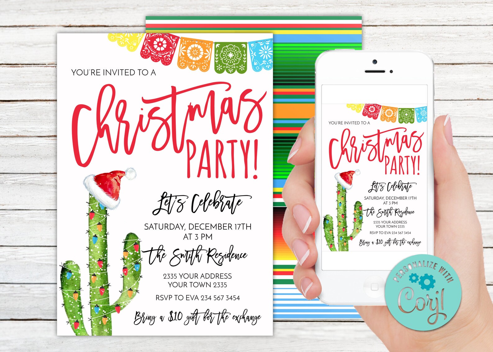 Editable Cactus Christmas Party Invitation. Christmas Party - Etsy