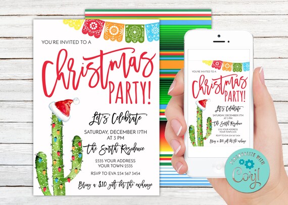 Editable Cactus Christmas Party Invitation. Christmas Party - Etsy
