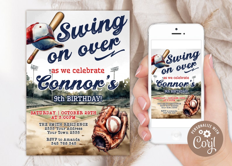 Editable Baseball Birthday Invitation. Baseball Theme Party - Etsy