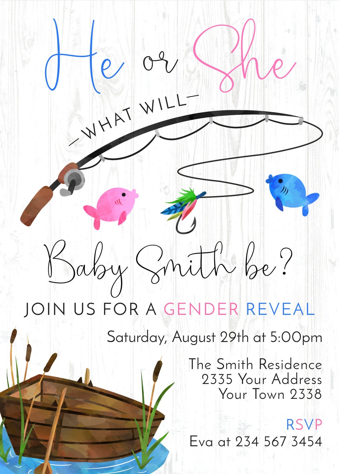 Fishing Gender Reveal Invitation. Fish Baby Shower Invite. Fishing ...