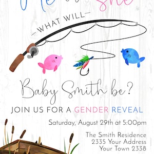 Fishing Gender Reveal Invitation. Fish Baby Shower Invite. Fishing ...