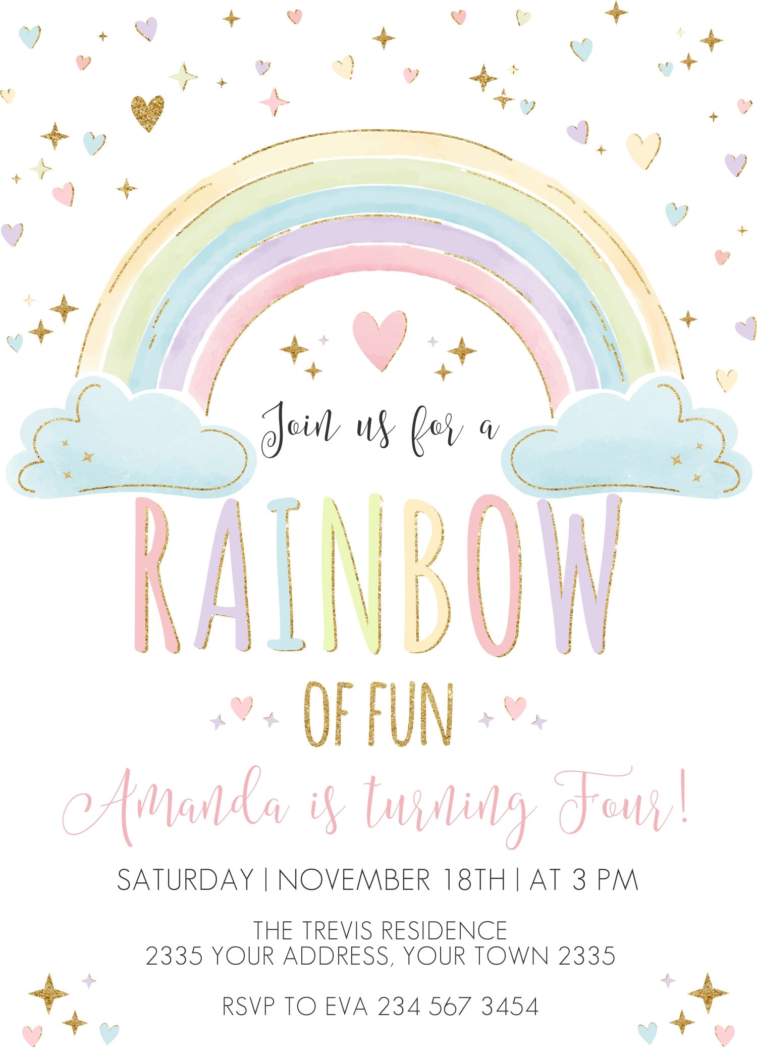 Editable Rainbow Birthday Invitation. Rainbow Invite. Colorful - Etsy