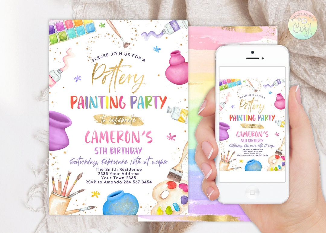 Editable Pottery Party Invitation. Pottery Painting Party Birthday ...