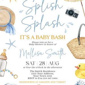 Editable Splish Splash Baby Shower Invitation Set. Blue Beach Summer ...