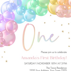 Editable Pastel Rainbow Birthday Invitation. Pastel Invite. Colorful ...