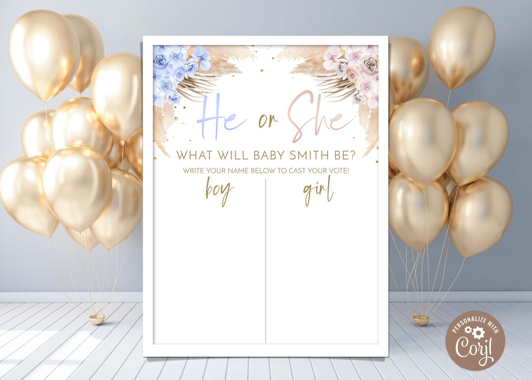 Pampas Grass Baby Shower Party Vote Sign. Gender Reveal Voting Board ...