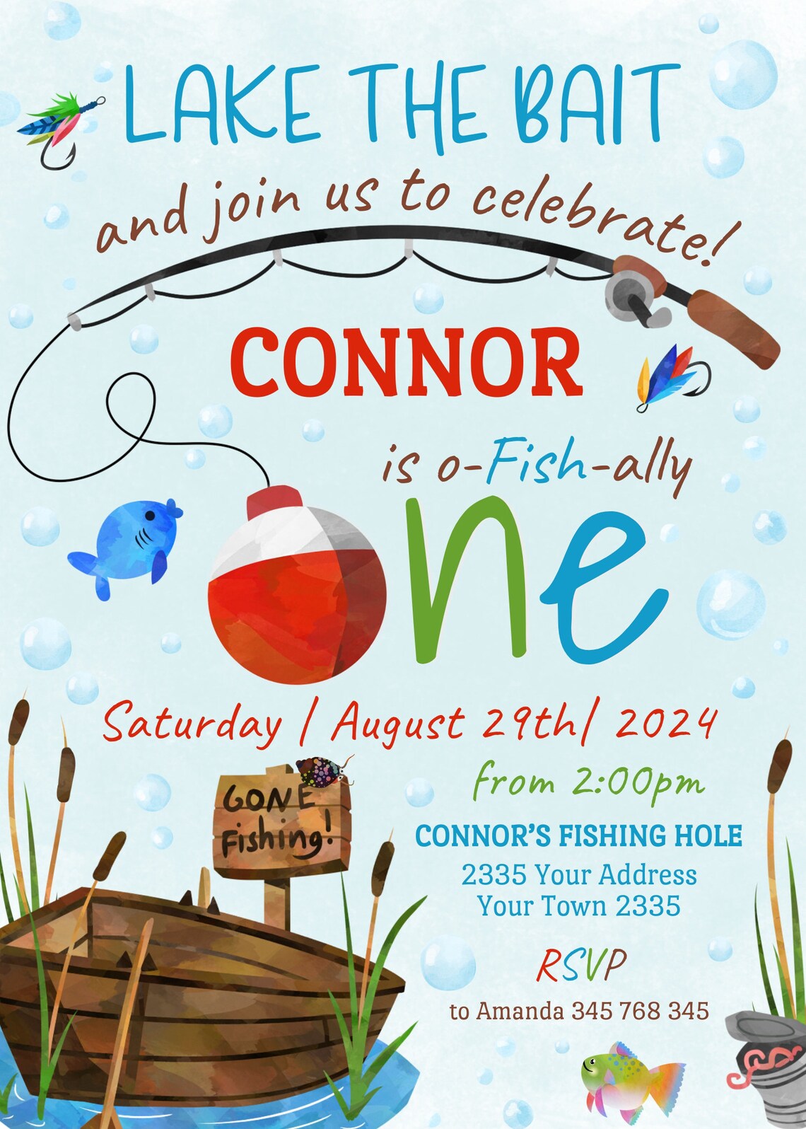 Editable Fishing First Birthday Invitation. Fishing - Etsy