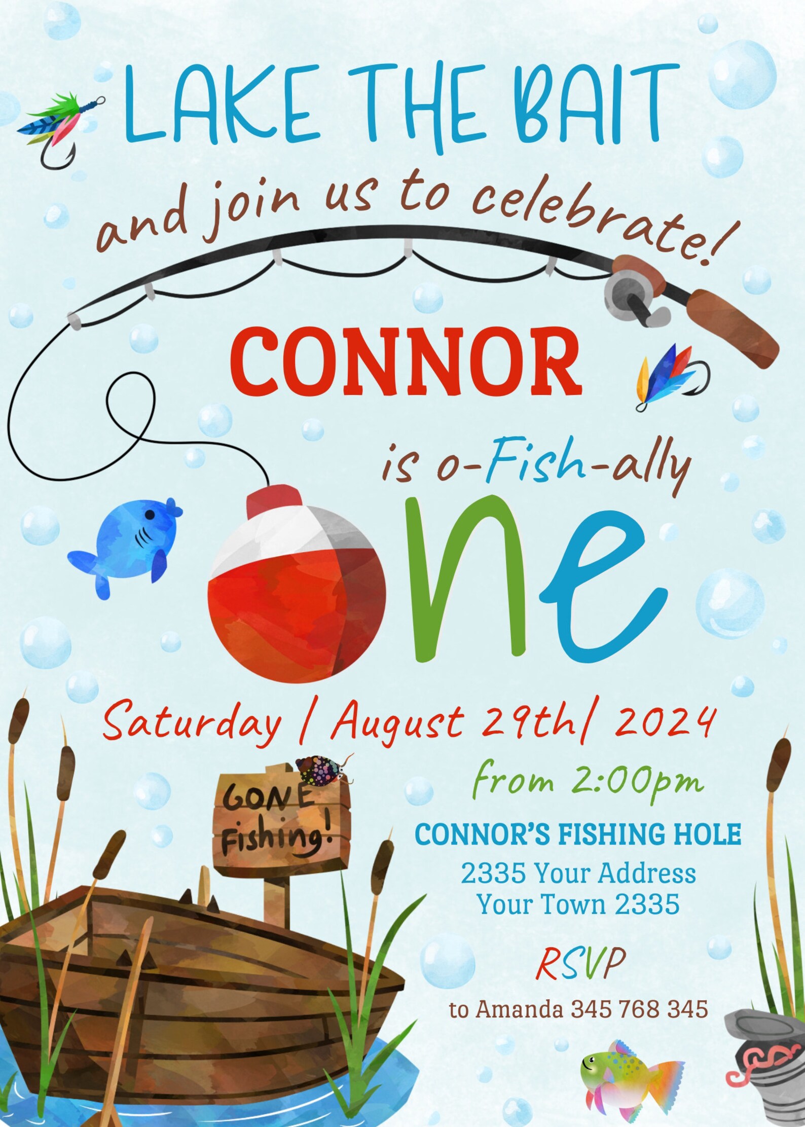 Editable Fishing First Birthday Invitation. Fishing Invitation. Fishing ...