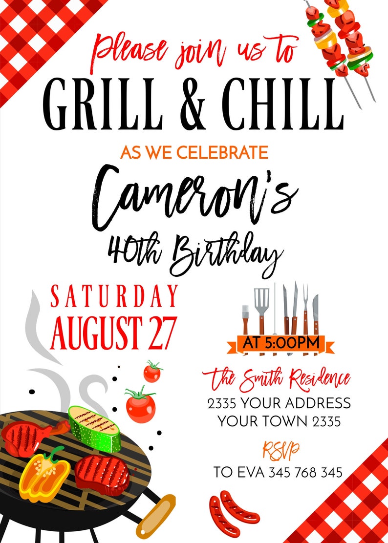 Editable Grill and Chill Invitation. Barbecue Backyard Party. - Etsy