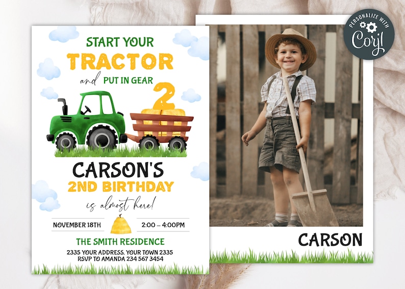 Editable Tractorm Bales of Hay Birthday Invitation. Green - Etsy