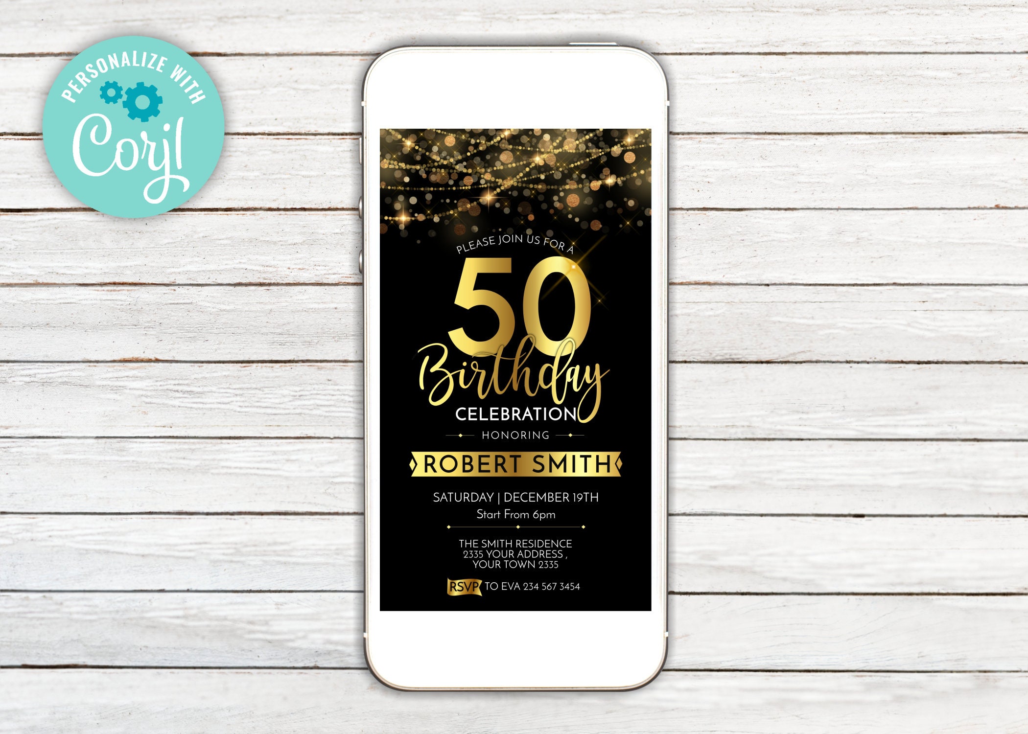 Electronic 50th Birthday Invitation. Editable Birthday - Etsy Australia